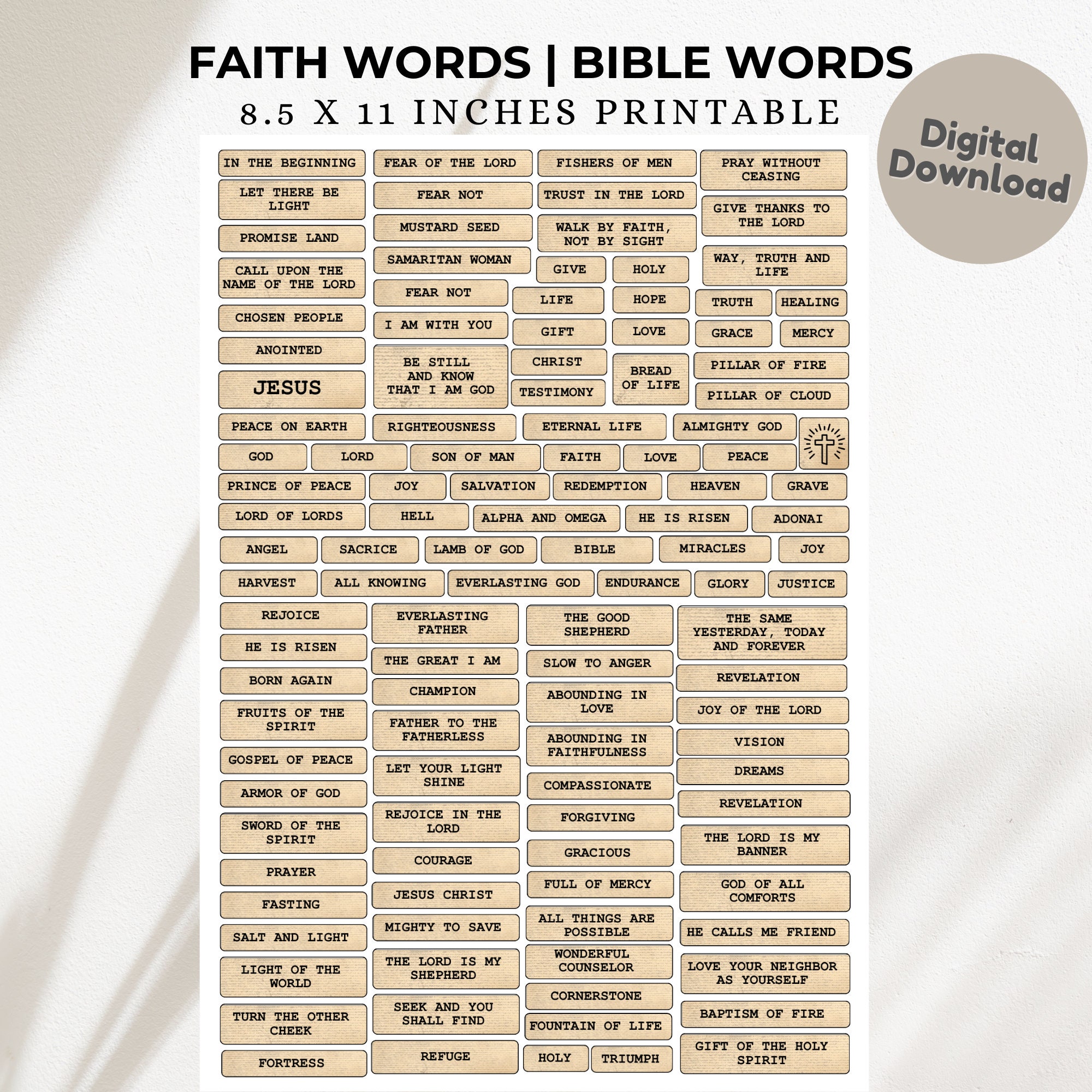 Printable Bible Faith Words, Bible Journaling, Christian Collage Sheet ...