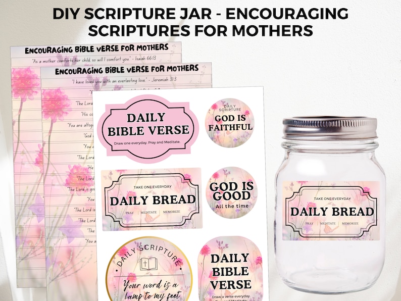 Bible Verse Jar DIY Printable for Mothers, Scripture Jar Printable ...