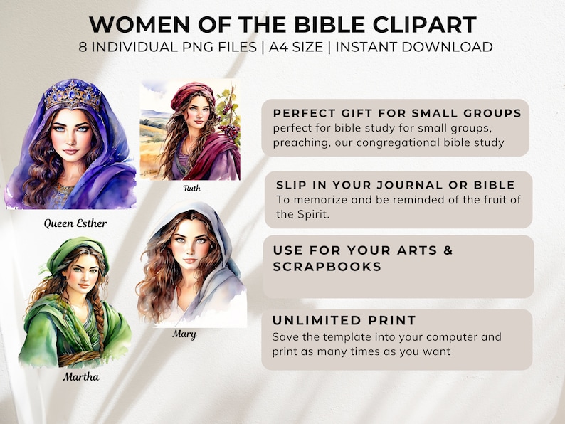 Women of the Bible Clip Art Bundle Ruth, Queen Esther, Mary, Samaritan ...