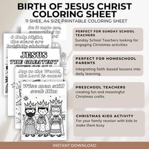 Birth of Jesus Christ Coloring Sheet Printable, Christmas Kids Activity ...