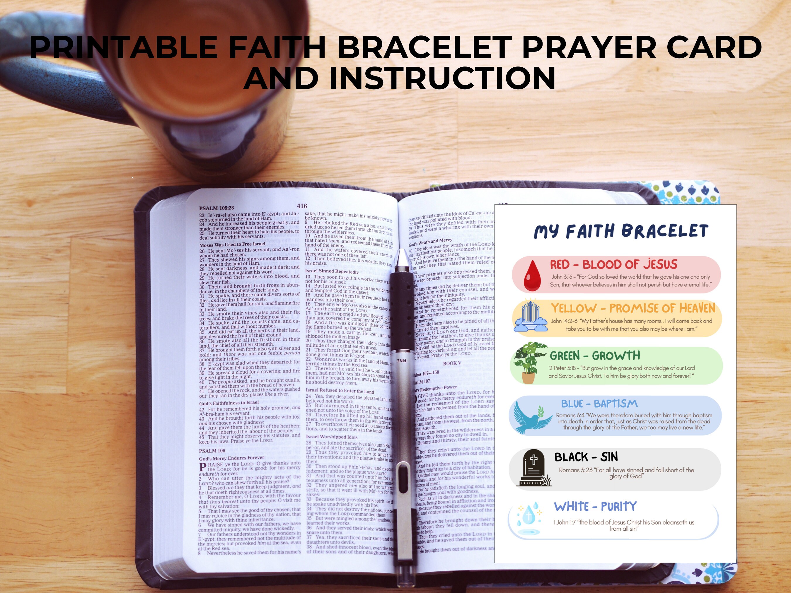 Printable Faith Bracelet Prayer Card | Salvation Bracelet Card, Sunday ...