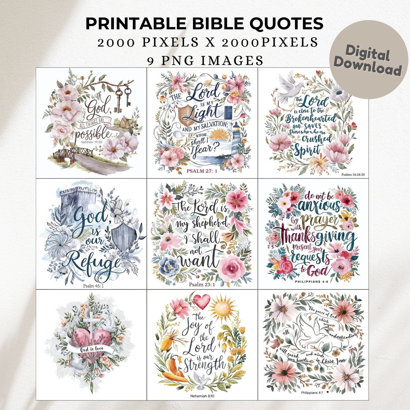 Bible Verse Card Printable, Printable Scripture Bible Verse Card Floral ...