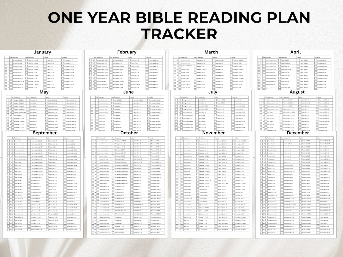 One Year Bible Reading Plan Printable, Bible Reading Tracker, Bible ...