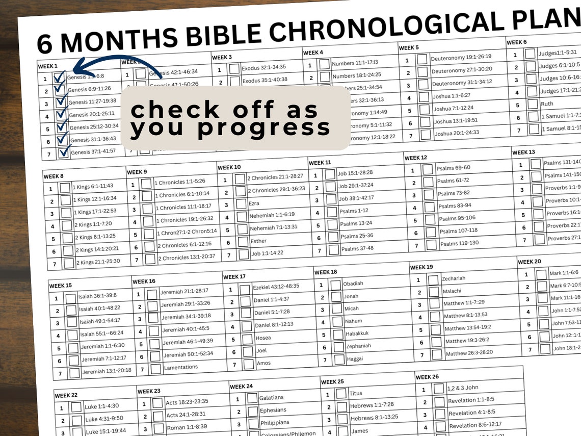 Bible Reading Tracker 6 Months, Bible Study Plan, Chronological Bible ...