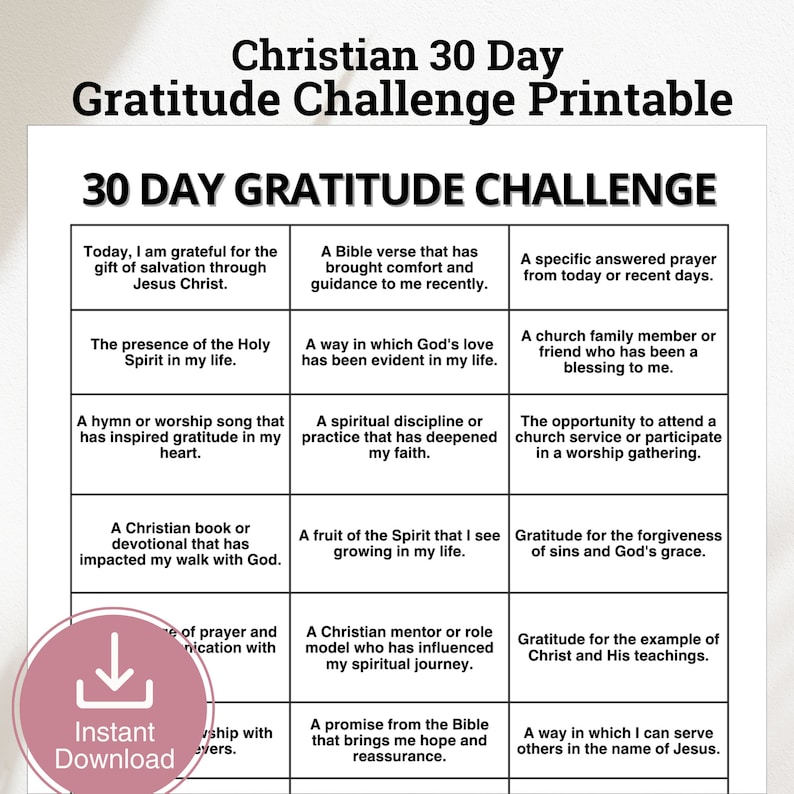 30 Days Gratitude Challenge Printable Template | Christian Thanksgiving ...