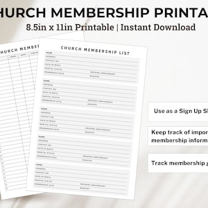 Church Directory Membership Printable Form A4 PDF | Church Membership ...