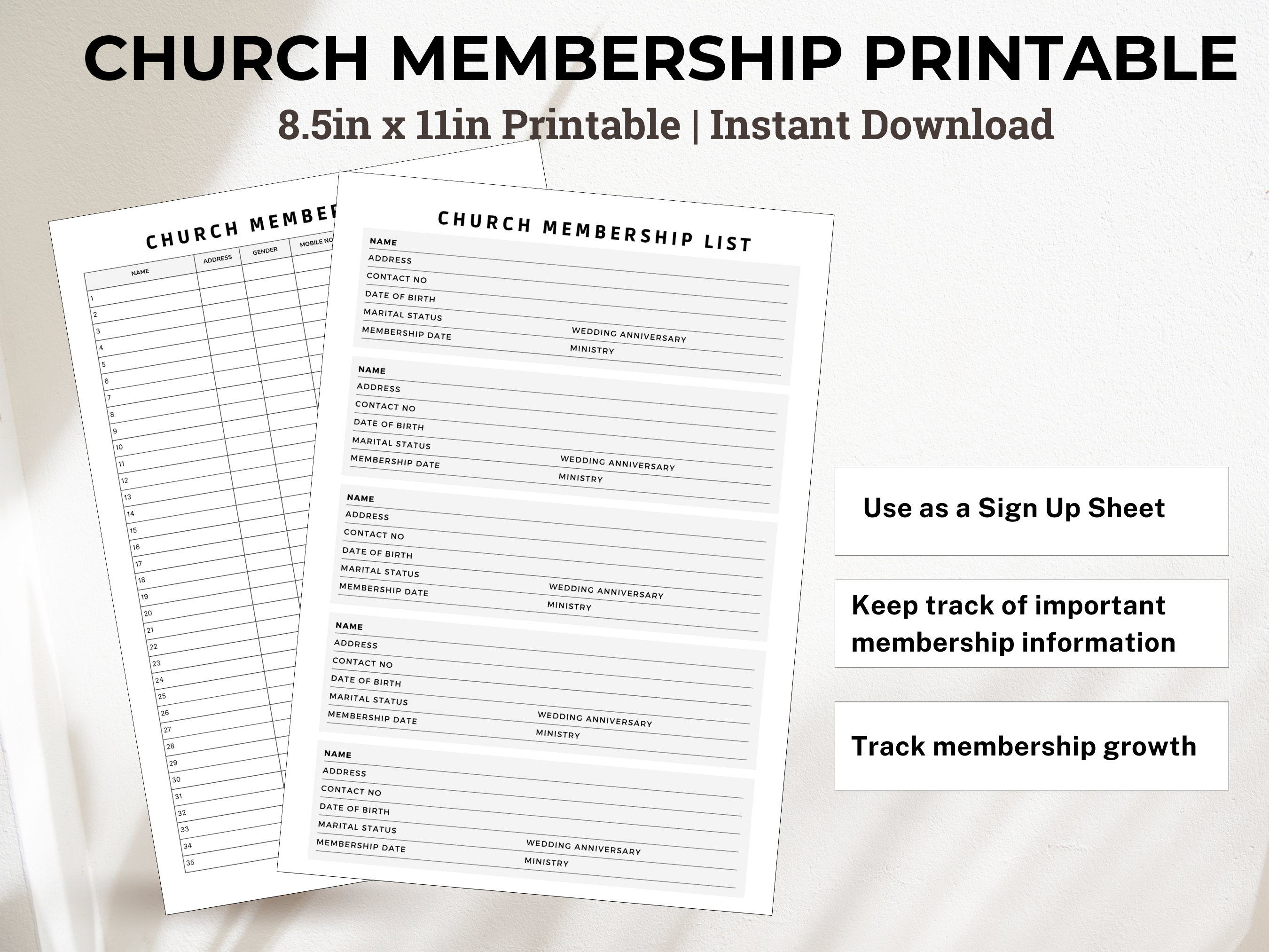 Church Directory Membership Printable Form A4 PDF | Church Membership ...