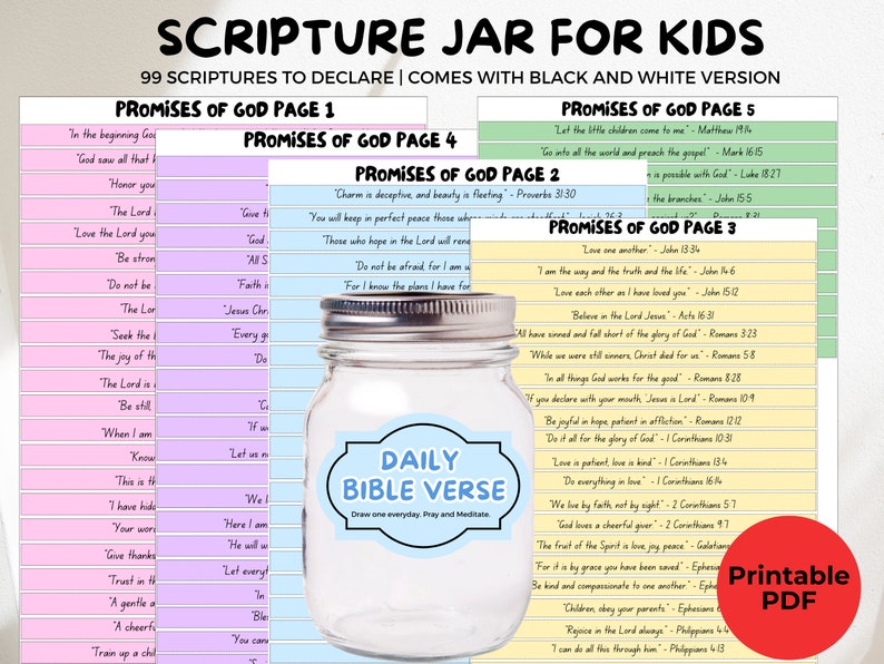Scripture Jar Printable for Kids, Bible Verse Jar Scripture Printable ...