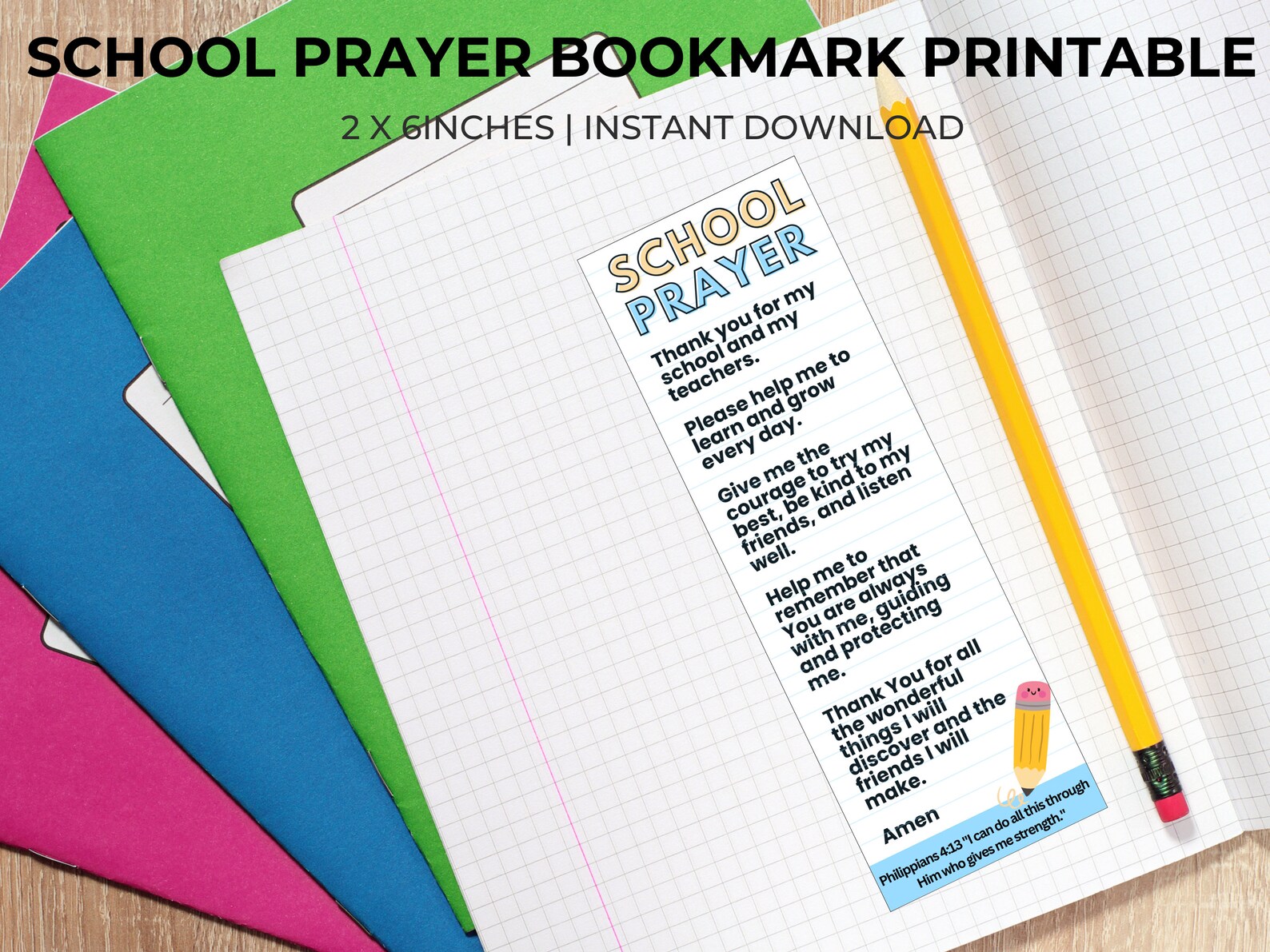 School Prayer Bookmark Printable, Bible Verse Bookmark for Preschoolers ...