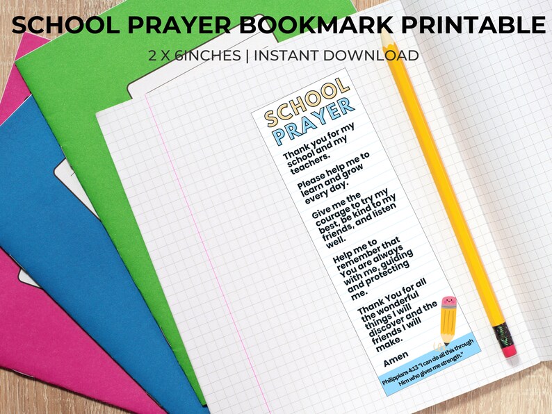 School Prayer Bookmark Printable, Bible Verse Bookmark for Preschoolers ...