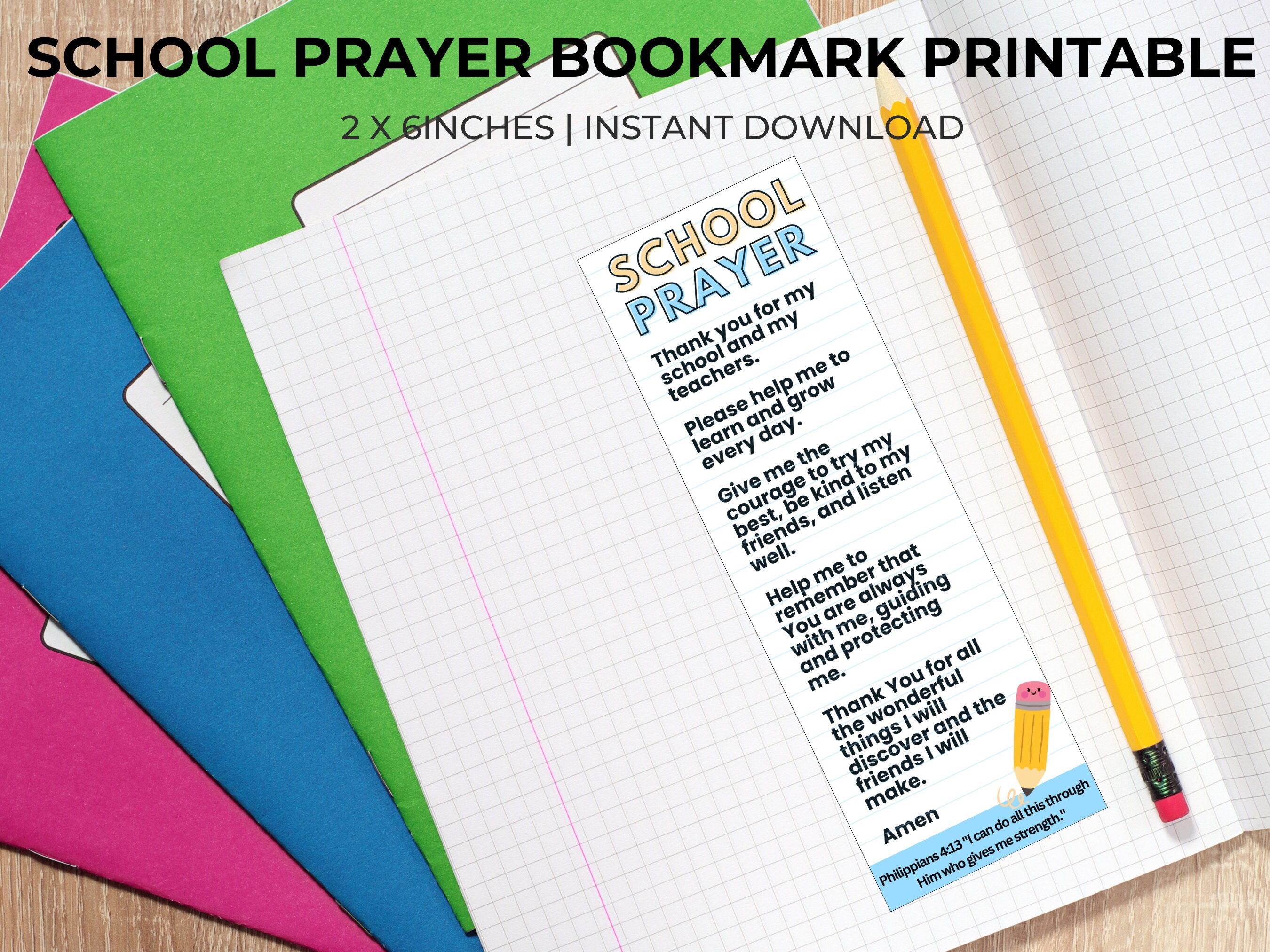 School Prayer Bookmark Printable, Bible Verse Bookmark for Preschoolers ...