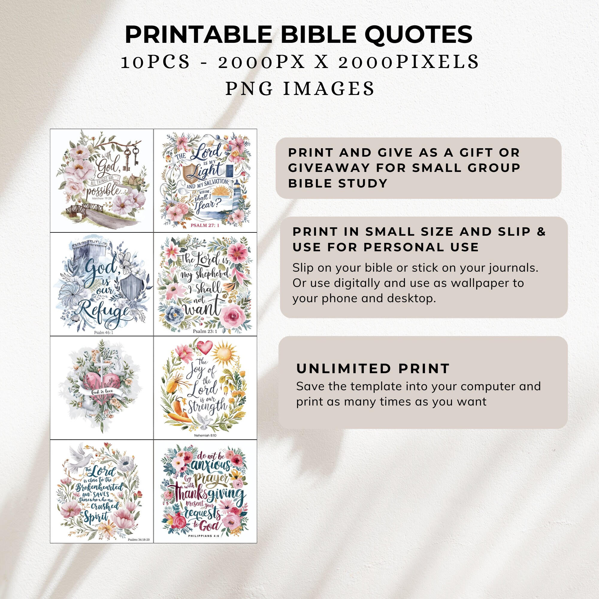 Bible Verse Card Printable, Printable Scripture Bible Verse Card Floral ...
