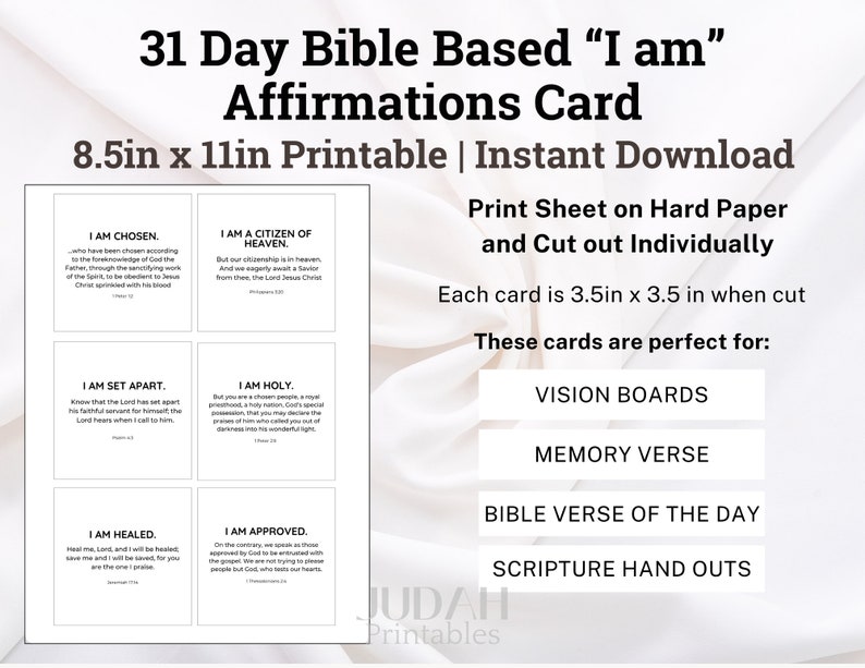 31 Day I AM Bible Verse Affirmation Cards Printable | Memory Verse ...