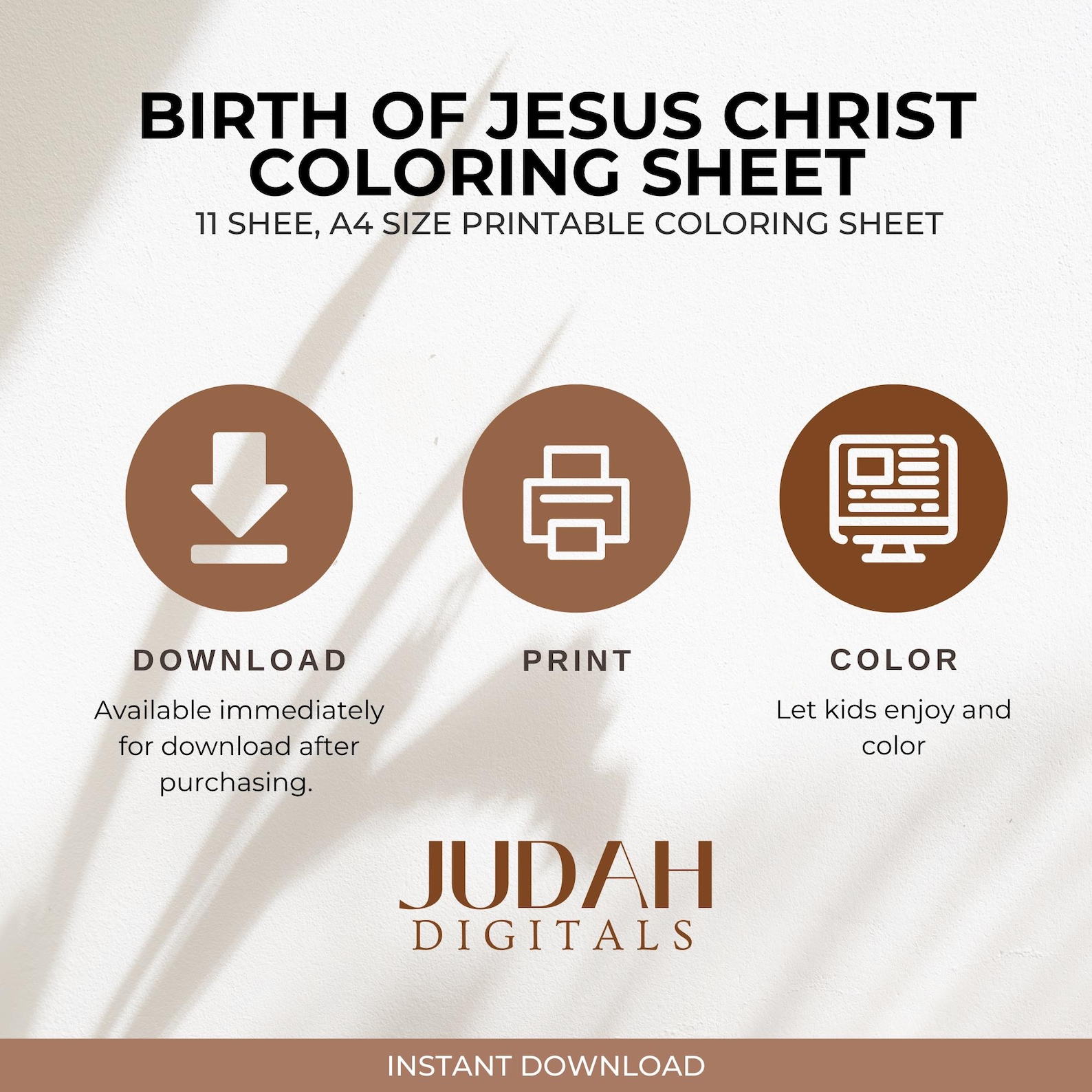 Birth of Jesus Christ Coloring Sheet Printable, Christmas Kids Activity ...
