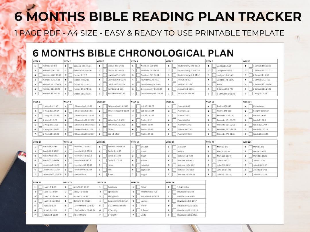 Bible Reading Tracker 6 Months, Bible Study Plan, Chronological Bible Plan, Printable Daily ...