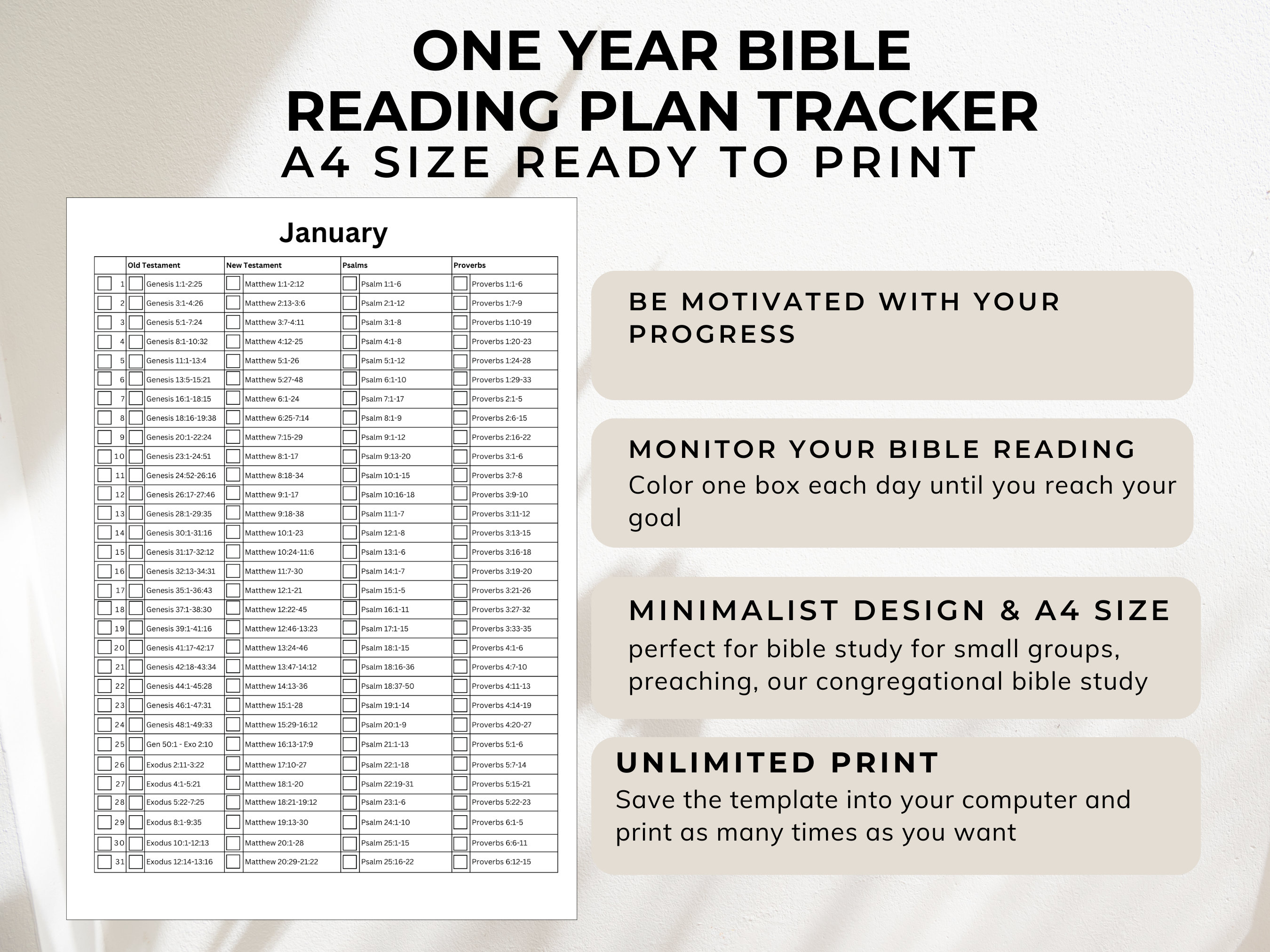 One Year Bible Reading Plan Printable, Bible Reading Tracker, Bible ...