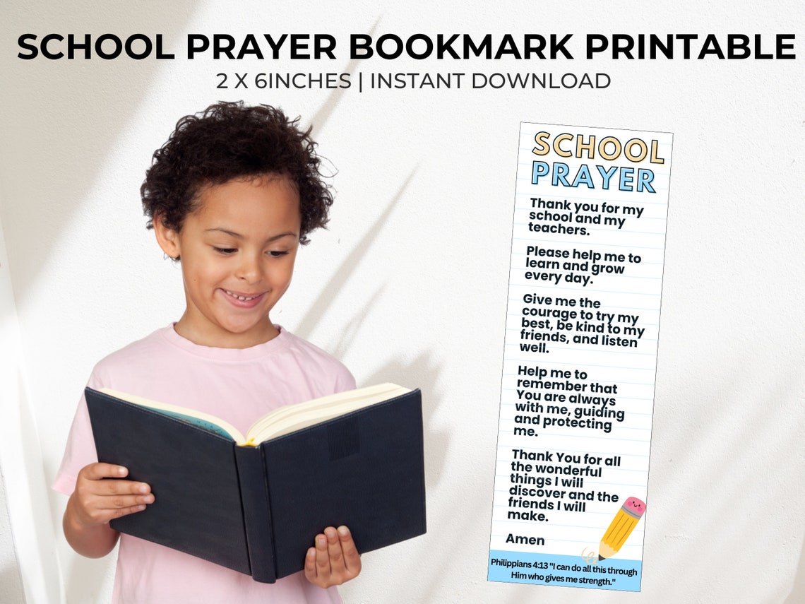 School Prayer Bookmark Printable, Bible Verse Bookmark for Preschoolers ...