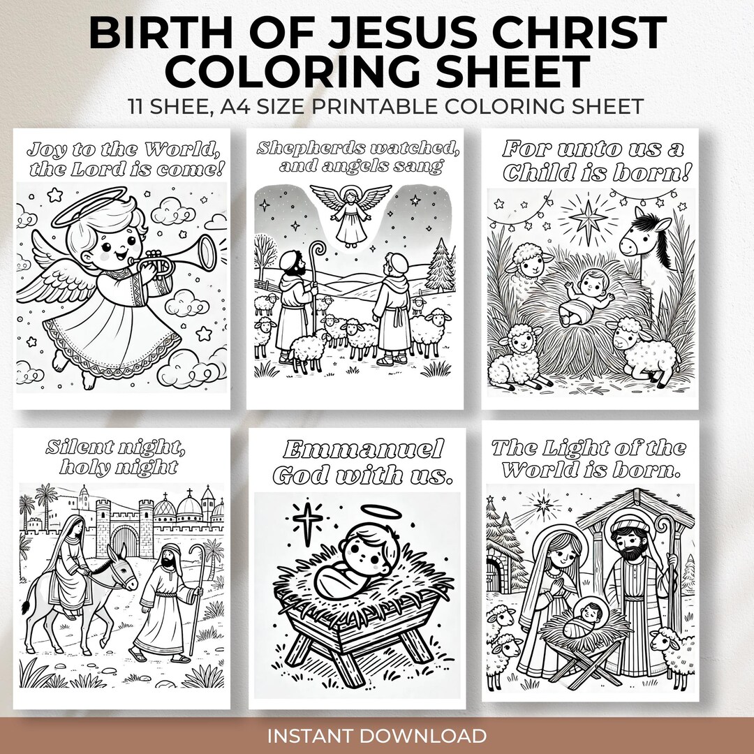 Birth of Jesus Christ Coloring Sheet Printable, Christmas Kids Activity ...