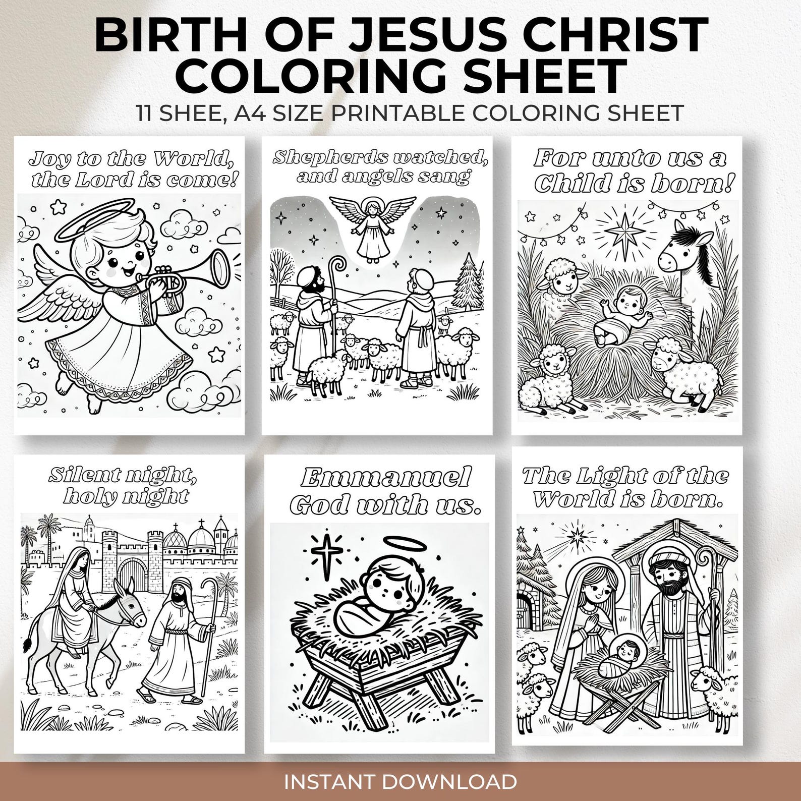 Birth of Jesus Christ Coloring Sheet Printable, Christmas Kids Activity ...