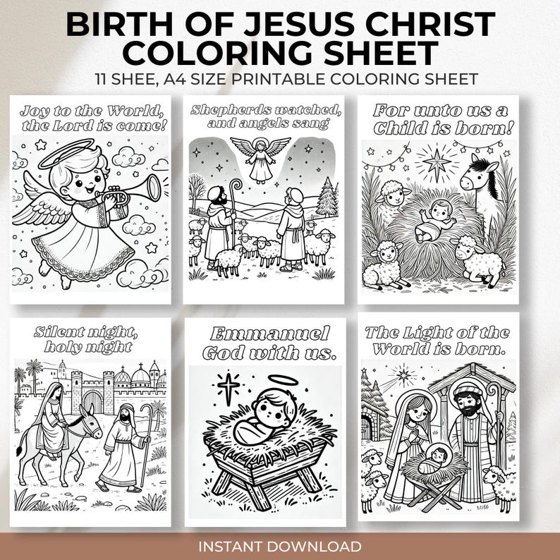 Birth of Jesus Christ Coloring Sheet Printable, Christmas Kids Activity ...