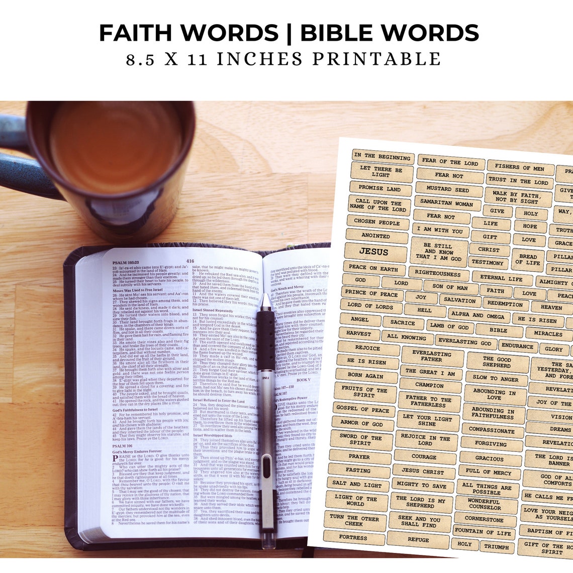 Printable Bible Faith Words, Bible Journaling, Christian Collage Sheet ...
