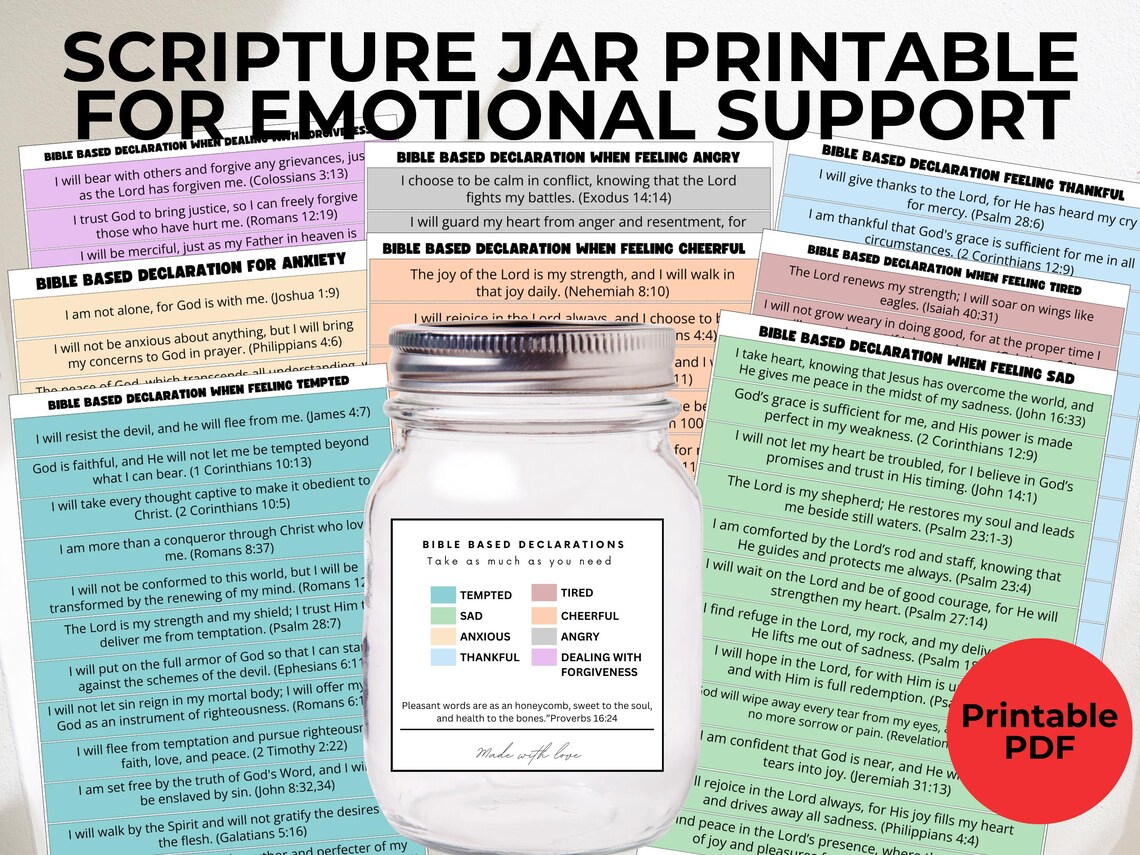 DIY Scripture Jar Printable for Emotional Support, DIY Bible Verse ...
