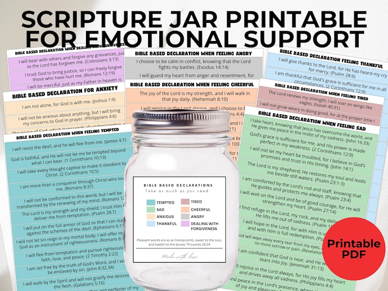 DIY Scripture Jar Printable for Emotional Support, DIY Bible Verse ...