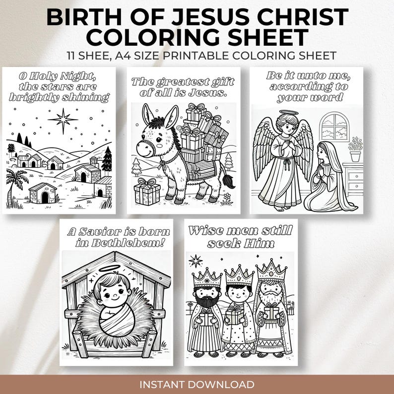 Birth of Jesus Christ Coloring Sheet Printable, Christmas Kids Activity ...