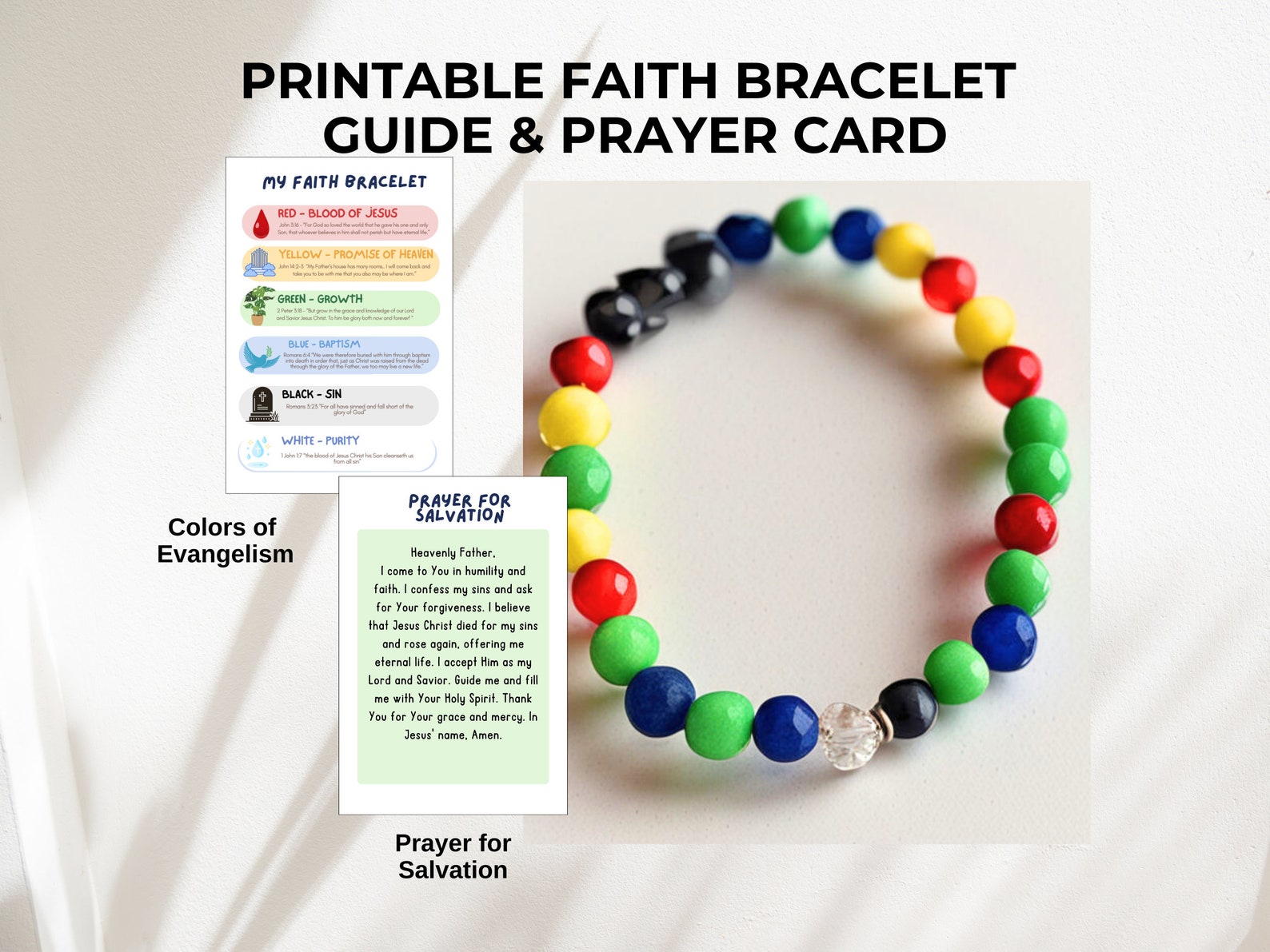 Printable Faith Bracelet Prayer Card | Salvation Bracelet Card, Sunday ...