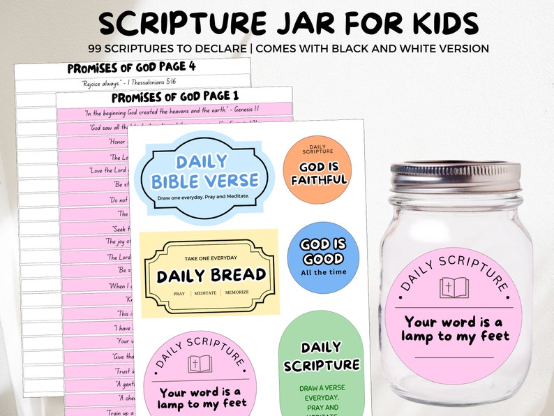 Scripture Jar Printable for Kids, Bible Verse Jar Scripture Printable ...