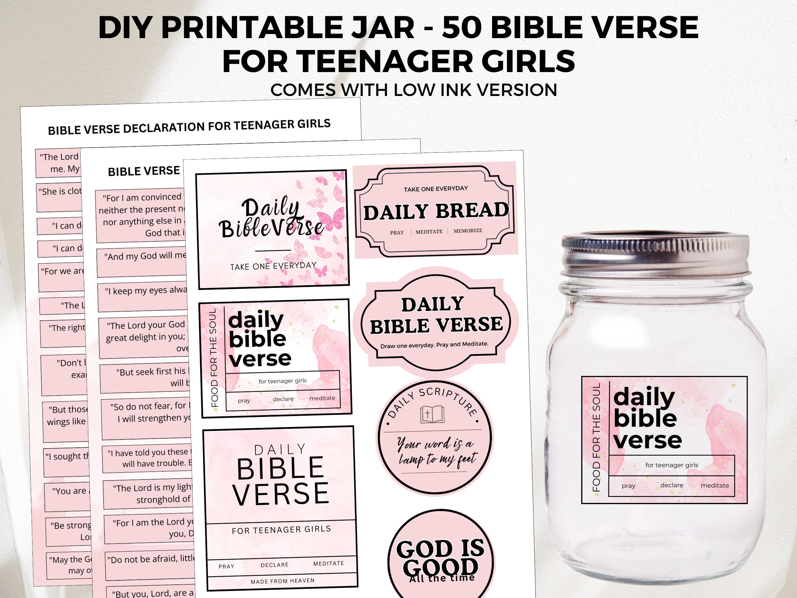 DIY Scripture Jar Printable for Teenager Girls, Bible Verse Jar ...