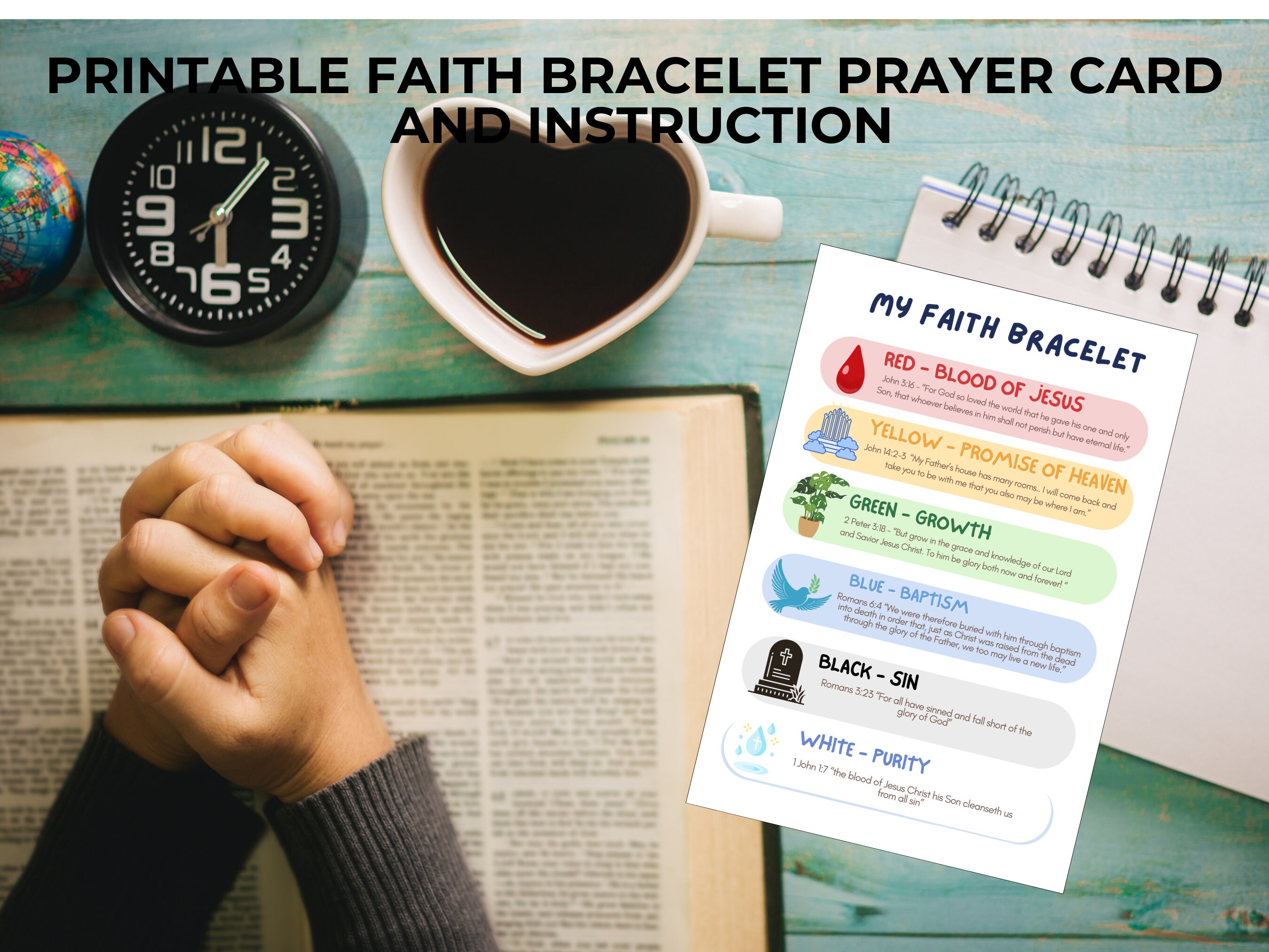 Printable Faith Bracelet Prayer Card | Salvation Bracelet Card, Sunday ...
