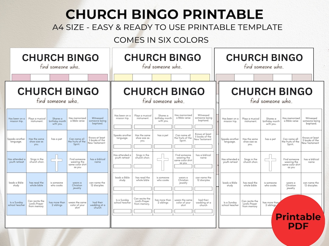 Church Bingo Printable A4 PDF, Ice Breaker for Youth Activity & Bible ...