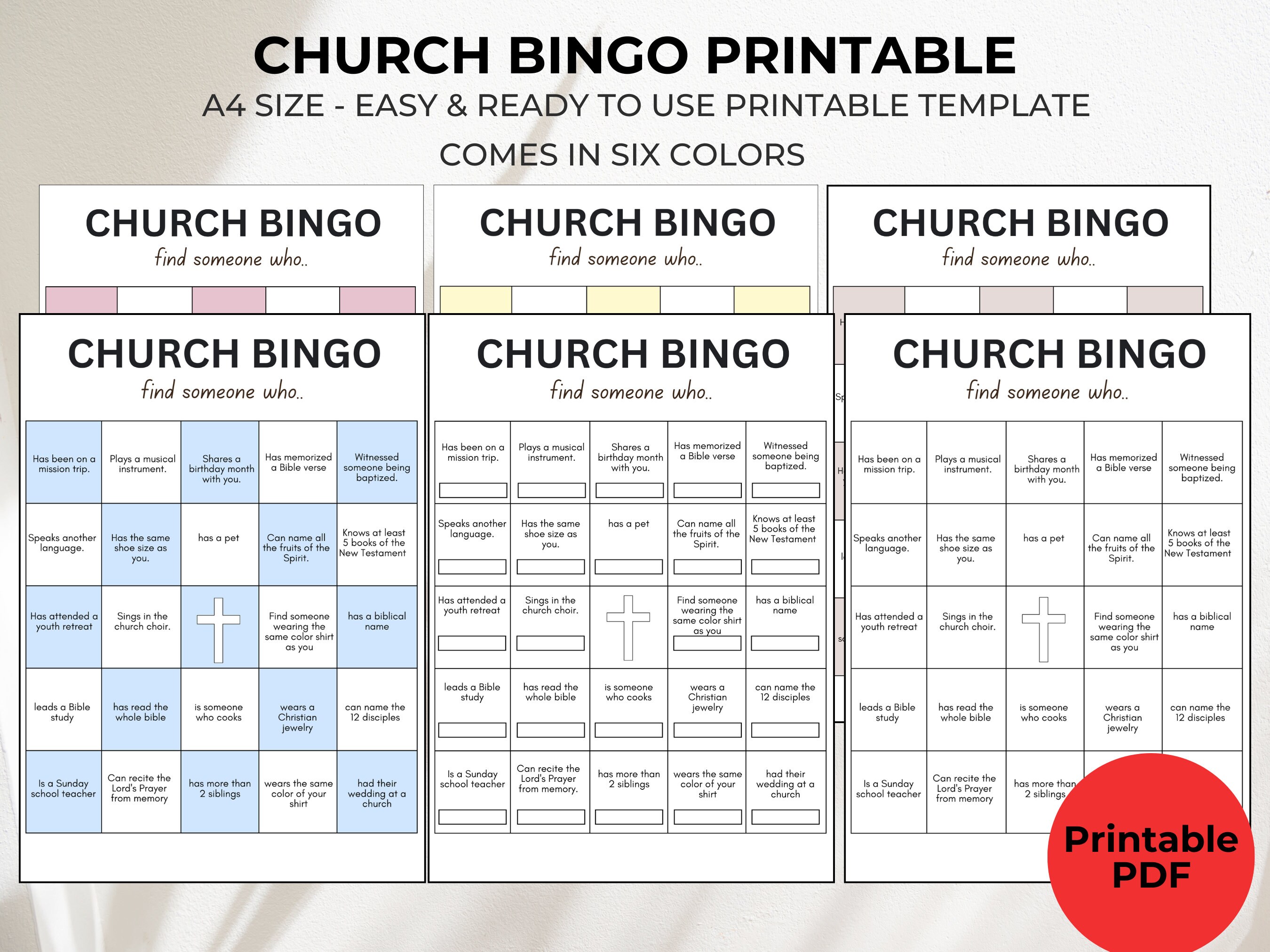 Church Bingo Printable A4 PDF, Ice Breaker for Youth Activity & Bible ...