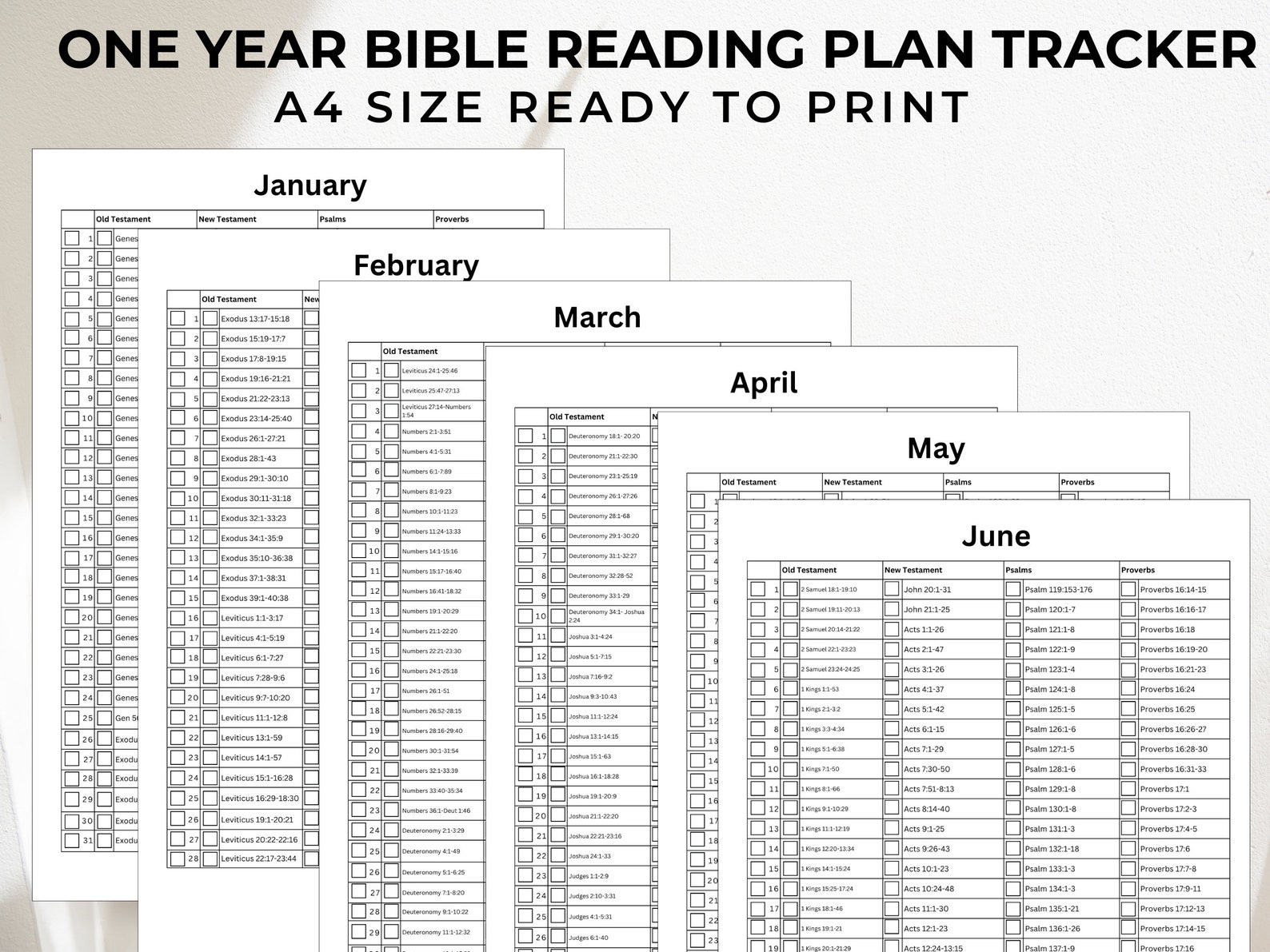 One Year Bible Reading Plan Printable, Bible Reading Tracker, Bible ...