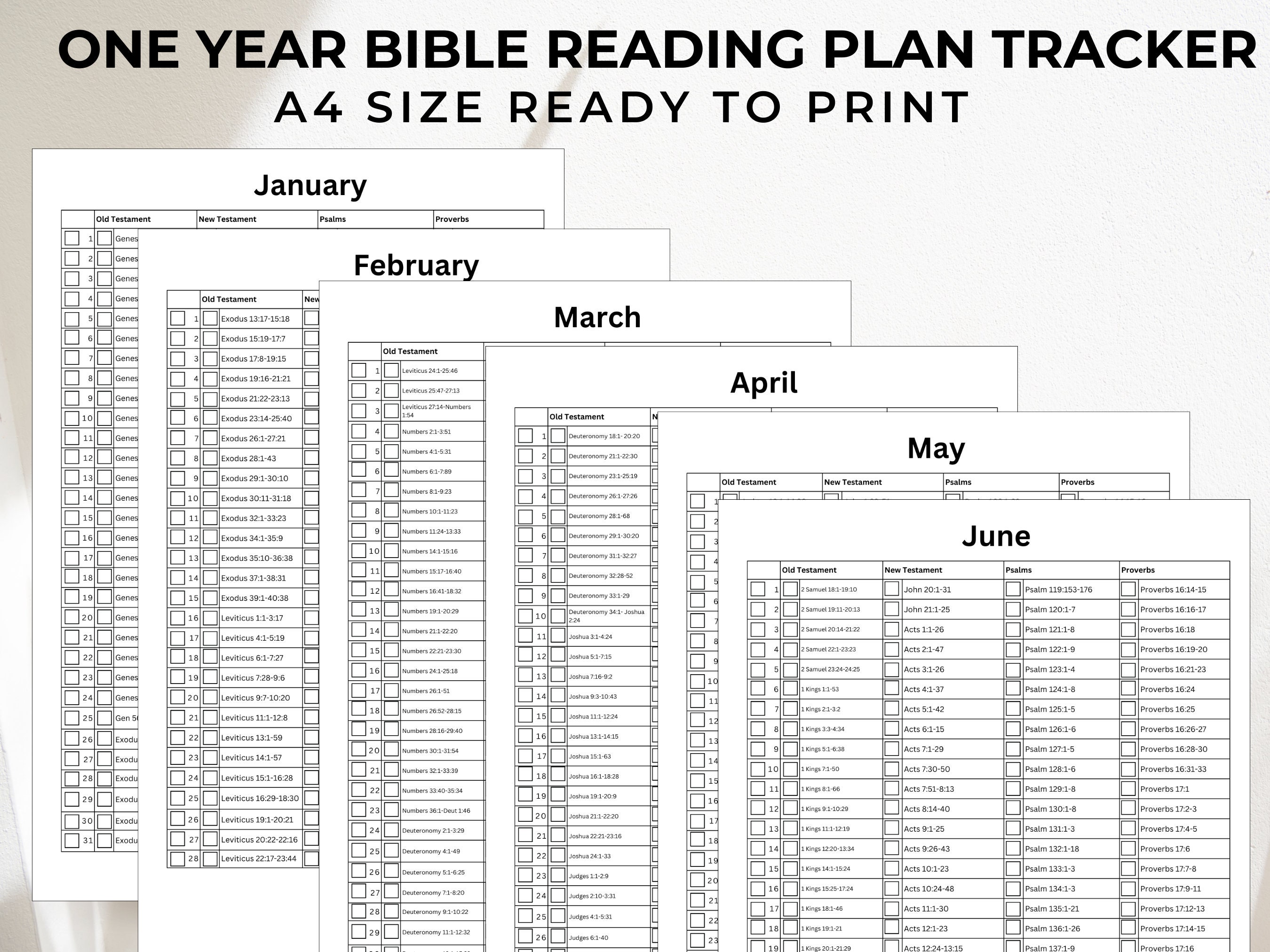 One Year Bible Reading Plan Printable, Bible Reading Tracker, Bible ...