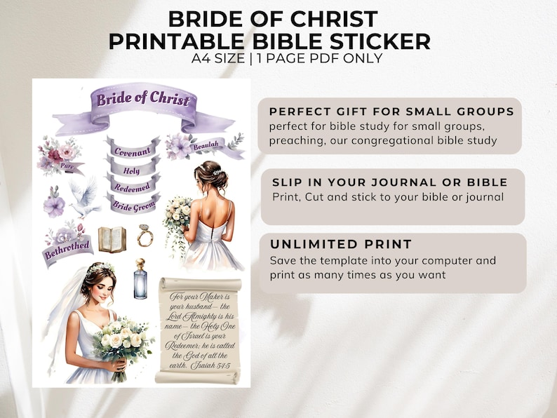 Bride of Christ Printable Sticker A4 PDF, Bible Journaling, Christian ...