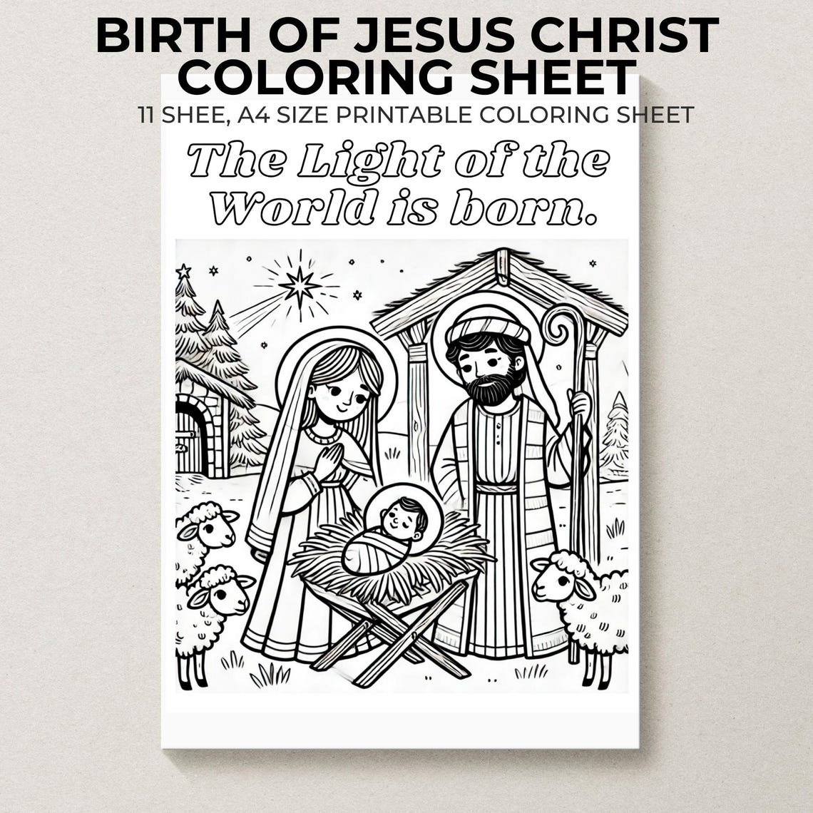 Birth of Jesus Christ Coloring Sheet Printable, Christmas Kids Activity ...
