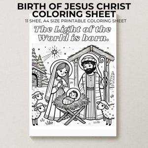 Birth of Jesus Christ Coloring Sheet Printable, Christmas Kids Activity ...