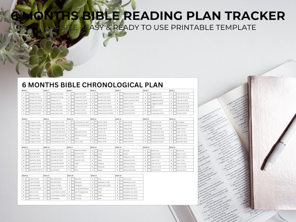 Bible Reading Tracker 6 Months, Bible Study Plan, Chronological Bible ...