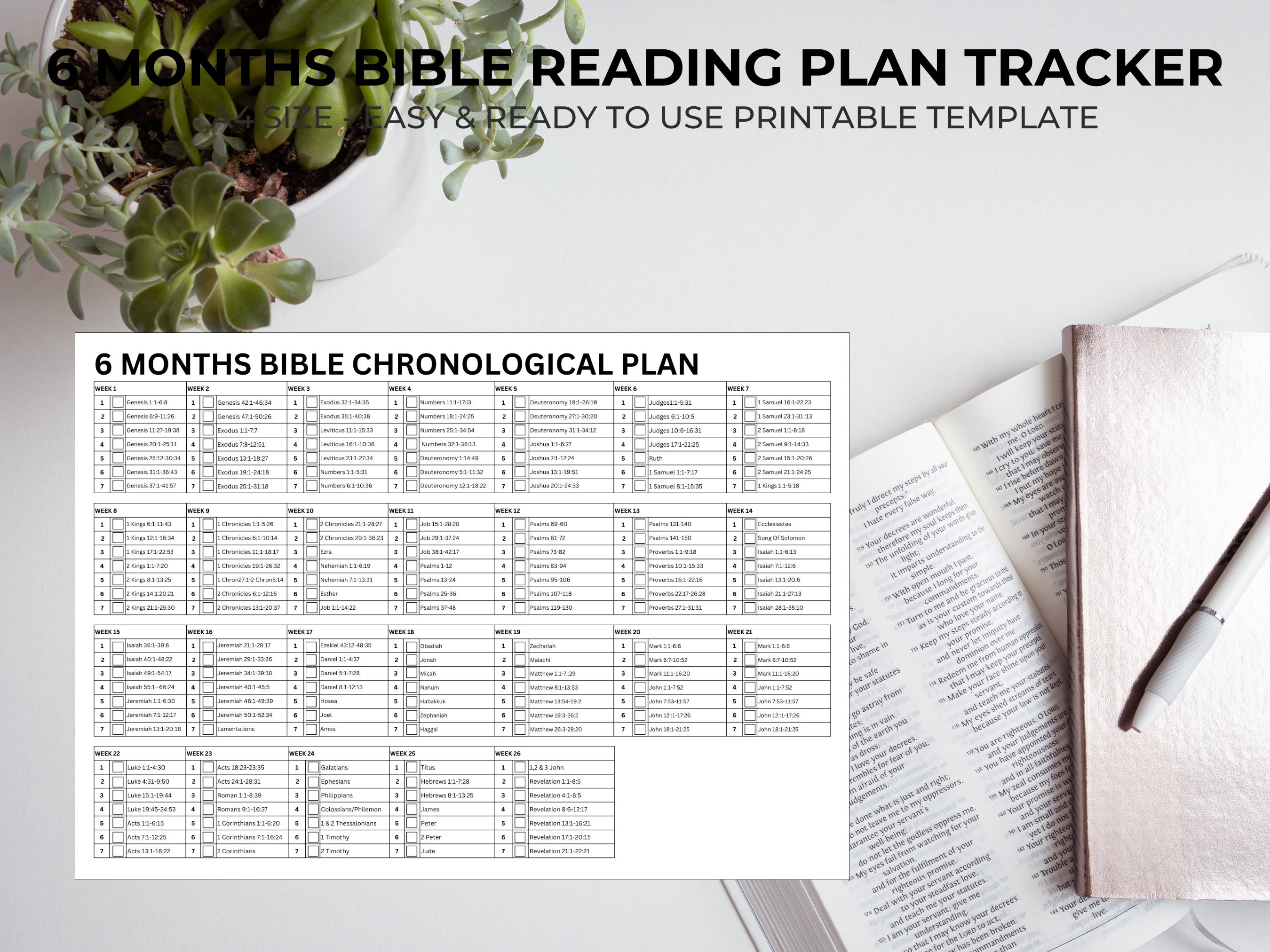 Bible Reading Tracker 6 Months, Bible Study Plan, Chronological Bible ...