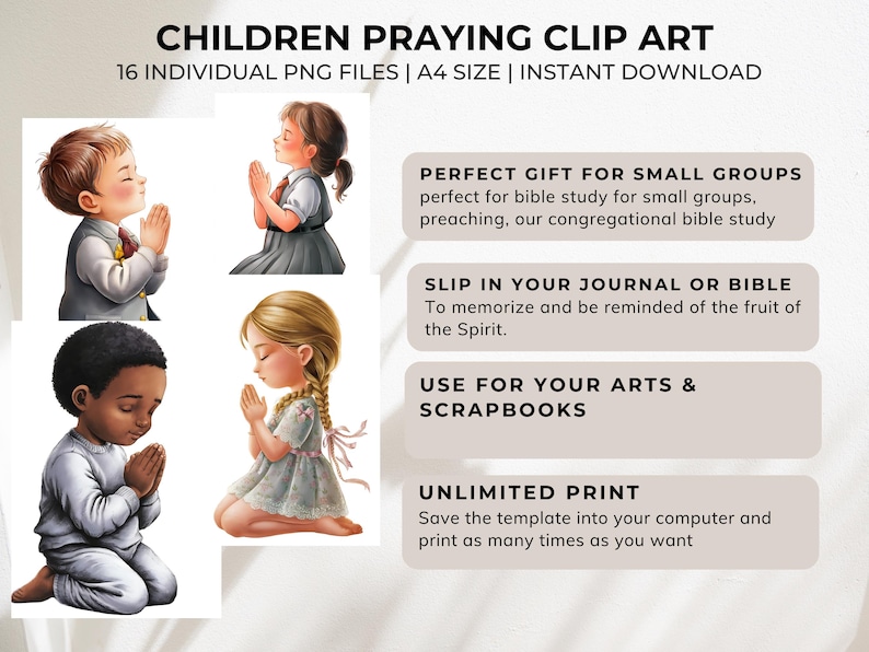 16 Praying Children Clipart, Watercolor Praying Girl Boy Clipart ...