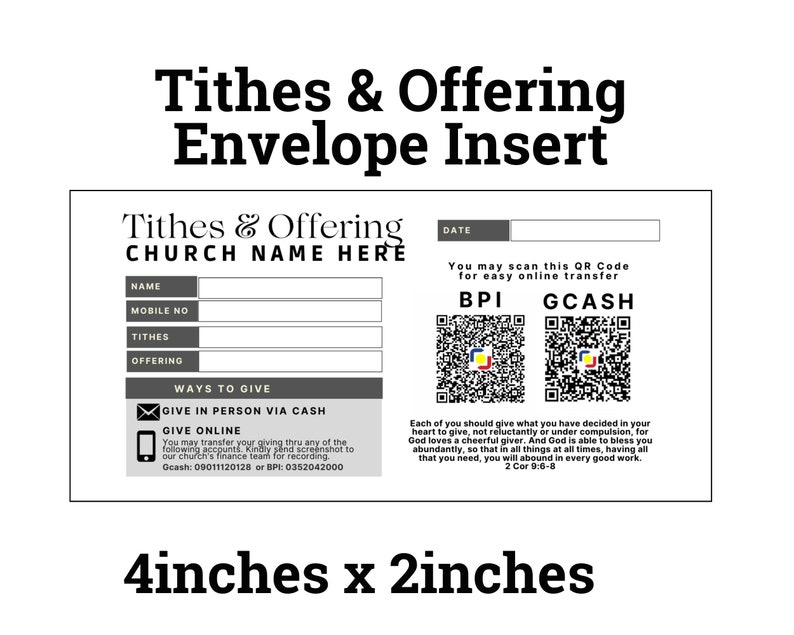 Tithe and Offering Envelope Insert Canva Editable Template | Church ...