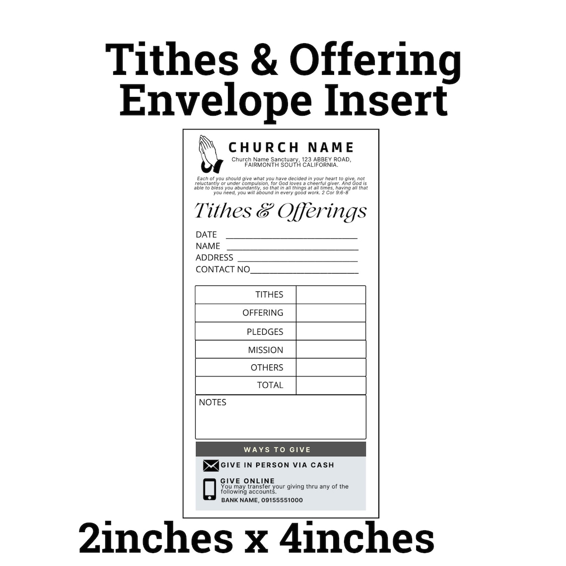 Church Giving Form Template | Tithes and Offering Envelope Insert Canva ...