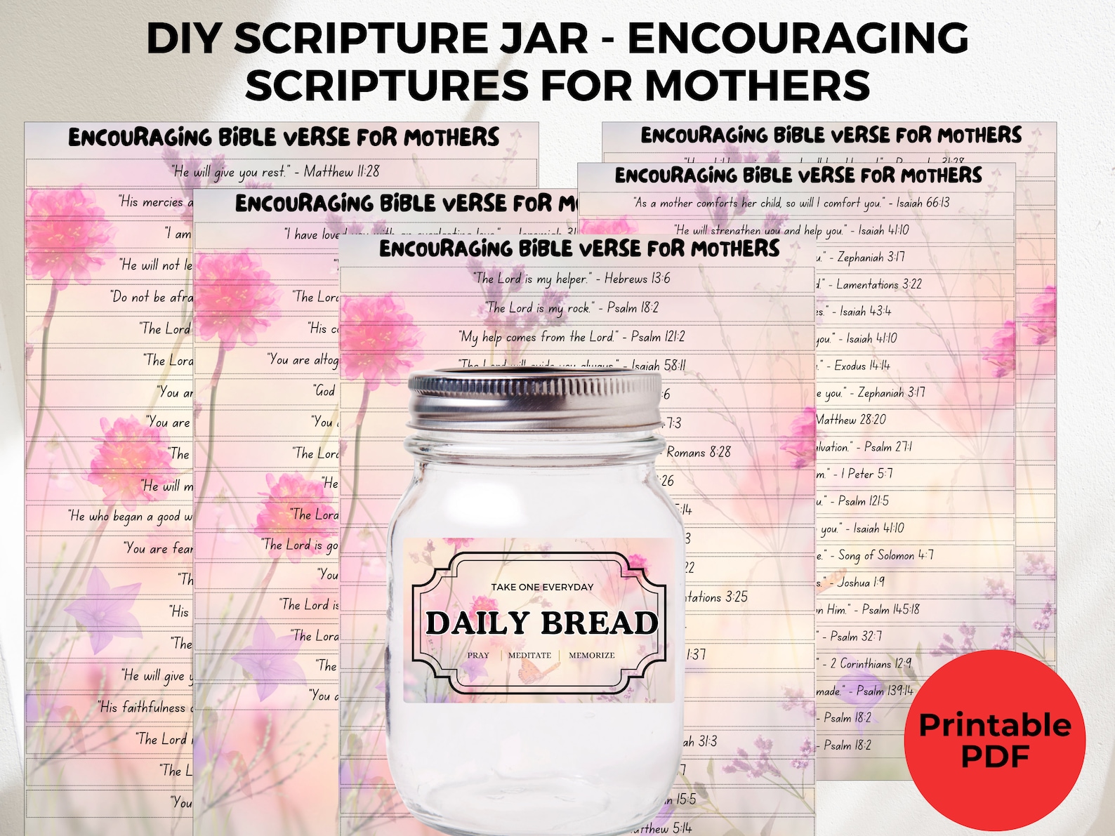 Bible Verse Jar DIY Printable for Mothers, Scripture Jar Printable ...