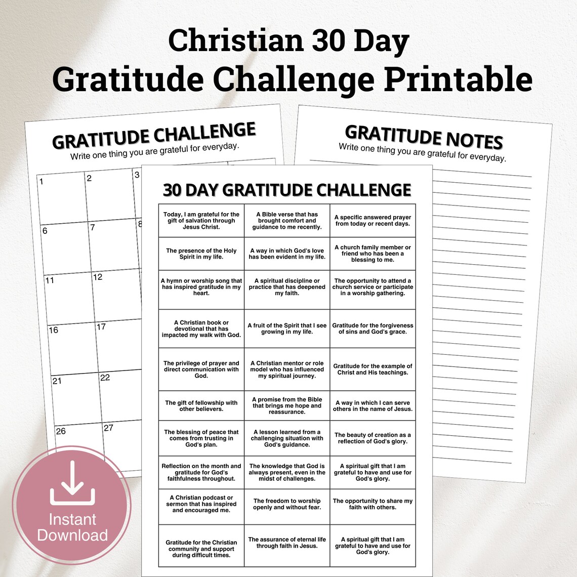 30 Days Gratitude Challenge Printable Template | Christian Thanksgiving ...