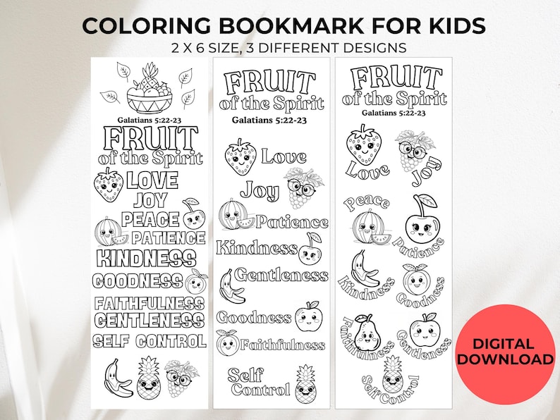 Fruit of the Spirit Coloring Bookmarks Printable, Christian Bookmarks ...
