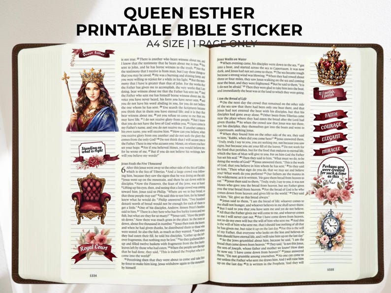 Printable Queen Esther Bible Stickers, Bible Journaling, Faith Planner ...
