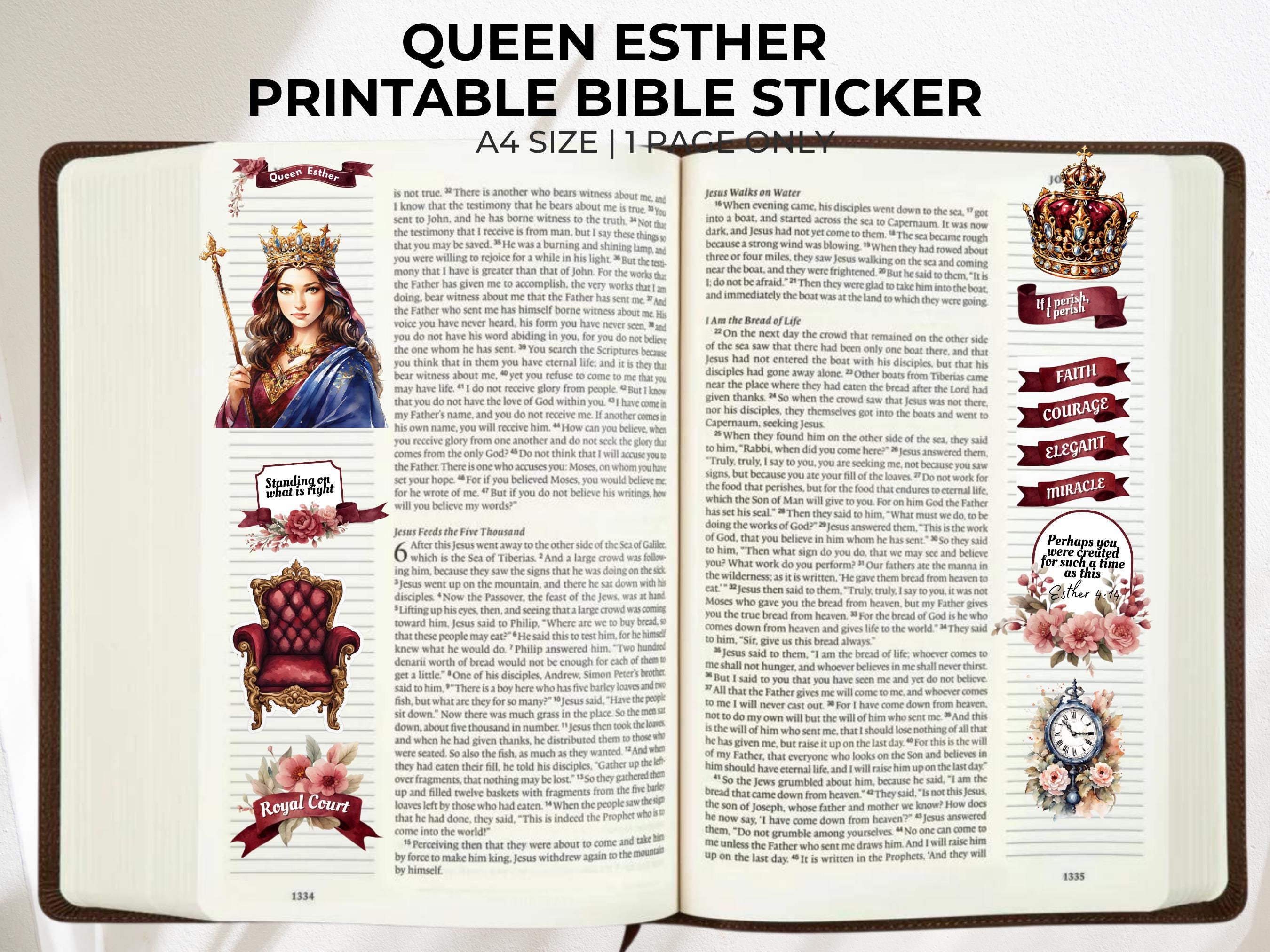 Printable Queen Esther Bible Stickers, Bible Journaling, Faith Planner ...