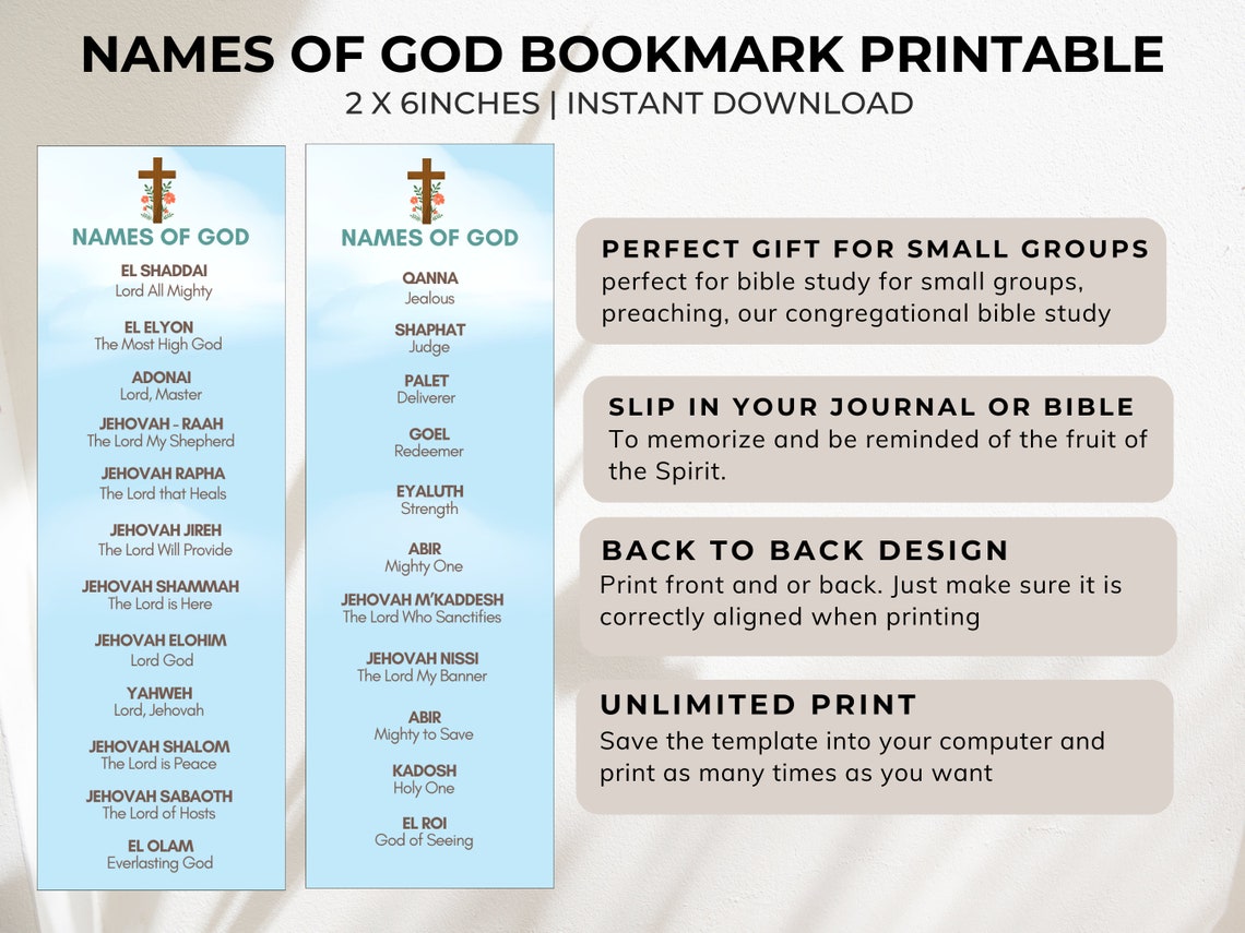Names of God Bookmark Printable PDF Christian Evangelism Tool Double ...